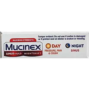 Mucinex Maximum Strength Sinus-Max (Day) Pressure, Pain & Cough & Nightshift (Night) Sinus Caplets, Fast Release, Powerful Multi-Symptom Relief, 20 caplets (12 Day time + 8 Night time)