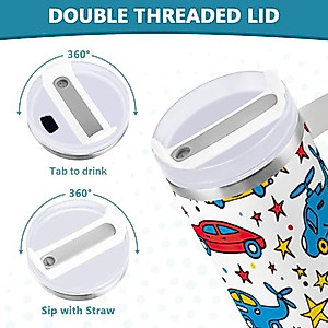 ODAWA Cartoon Vehicles 30 Oz Tumbler with Handle Iced Coffee Tumbler Reusable Stainless Steel Tumblers