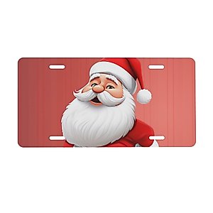 Cute Santa Claus Printed License Plate Cover Stainless Steel Front License Plate Metal Car Plate Tag Novelty Vanity Tag for Car Decoration 4 Holes Men Women Gifts 6Ã—12 Inch