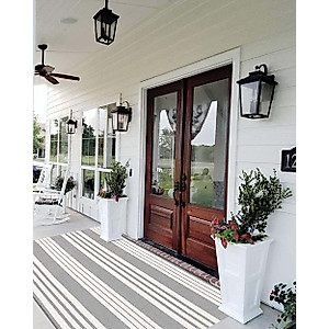 Grey and White Outdoor Rug 3'x 5' Front Porch Rug Cotton Hand-Woven Striped Rug Machine Washable Indoor/Outdoor Area Rug Front Door Floor Mat for Farmhouse/Layered Door Mats/Living Room/Entryway