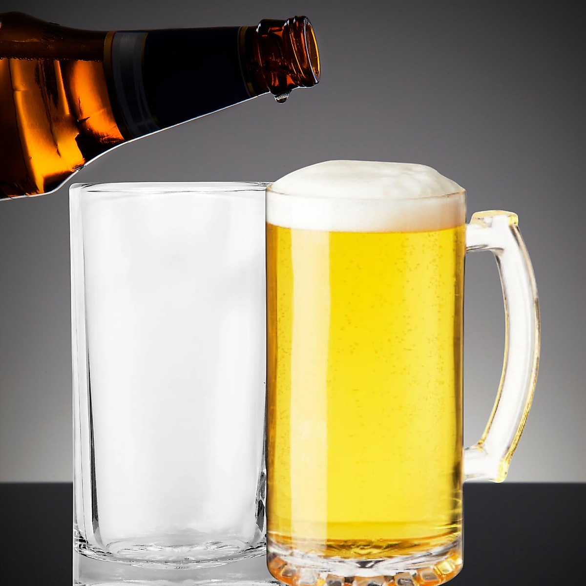 BCS Clear Glass Sports Mugs with Handles 26.5 oz for Beer Beverages Water Cocktails Coffee Drinking Glasses Cups Home Kitchen Dining Cafe Bar Restaurant Party Favor Tableware Glassware Gift Set of 4