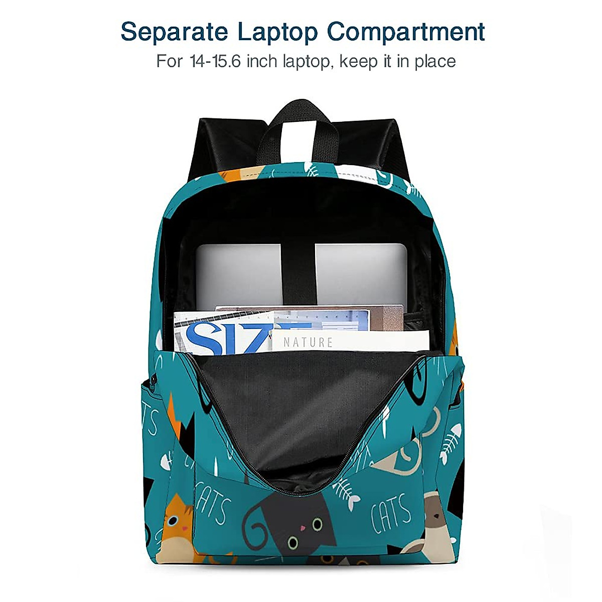 YCGRE Cat School Backpack, Lightweight Cute Kids Backpack Classic Bookbag Cool Daypack for Teen Boys Girls High School Student, 17 Inch