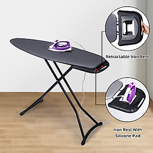 Duwee 17"x48" Steel Top Extra Wide Ironing Board with Retractable Iron Rest, Adjustable Height,Foldable Ironing Boards with 10 mm Thicken Feltpad and Cover,Heavy Duty Legs