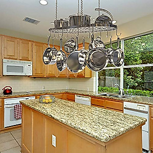 Vdomus Hanging Pot Rack Pot and Pan Ceiling Rack, Mounted Cookware Storage Pan Rack , Hanging Pot and Pan Suspended Organizer with 15 Hooks (33 x 17 Inch) for Kitchen Organization Storage