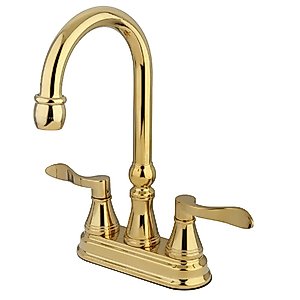 Kingston Brass KS2492DFL NuFrench Bar Faucet, 4-Inch, Polished Brass