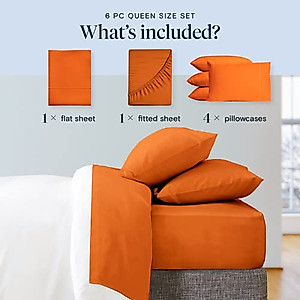 LuxClub 6 PC Queen Sheet Set, Bed Sheets Queen Size, Deep Pockets 18" Eco Friendly Wrinkle Free Cooling Sheets Machine Washable Hotel Bedding Silky Soft - Autumn Orange Queen