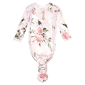 Posh Peanut Newborn Knotted Baby Gowns 0-3 Months - Easy-Tie Hospital Outfit Viscose from Bamboo Sleepers for Baby Boy & Girl, Vintage Pink Rose