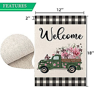 Spring Garden Flags, Buffalo Floral Welcome Spring Truck Garden Flag,12×18 Small Vertical Double Sided Small Yard Flag, Seasonal Outdoor Flag Outside Decor for Home Yard Farmhouse