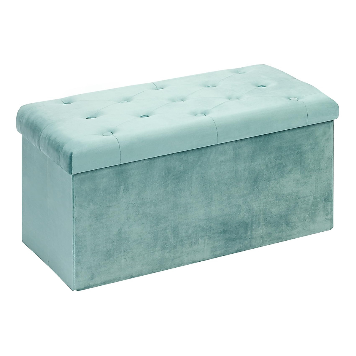 B FSOBEIIALEO Folding Storage Ottoman, Long Ottomans Shoes Bench, Velvet Storage Chest Footrest Seat 31.5"x15.7"x15.7" (Teal, Large)
