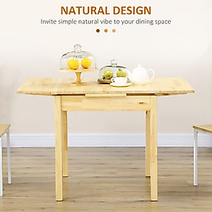 HOMCOM Folding Dining Table with Pine Wood Frame, Drop Leaf Tables for Small Spaces, Foldable Kitchen Table for Dining Room, Natural