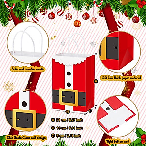 Harloon 100 Pcs Christmas Paper Gift Bag Bulk Santa Claus Suit Print Bag Santa Kraft Bag Xmas Candy Goodie Bag Gift Wrapping Bag with Handles for Kids Adults Employees Presents Supply, 8.3 Inch