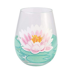 Enesco Designs by Lolita Lotus Hand-Painted Artisan Stemless Wine Glass, 20 Ounce, Multicolor