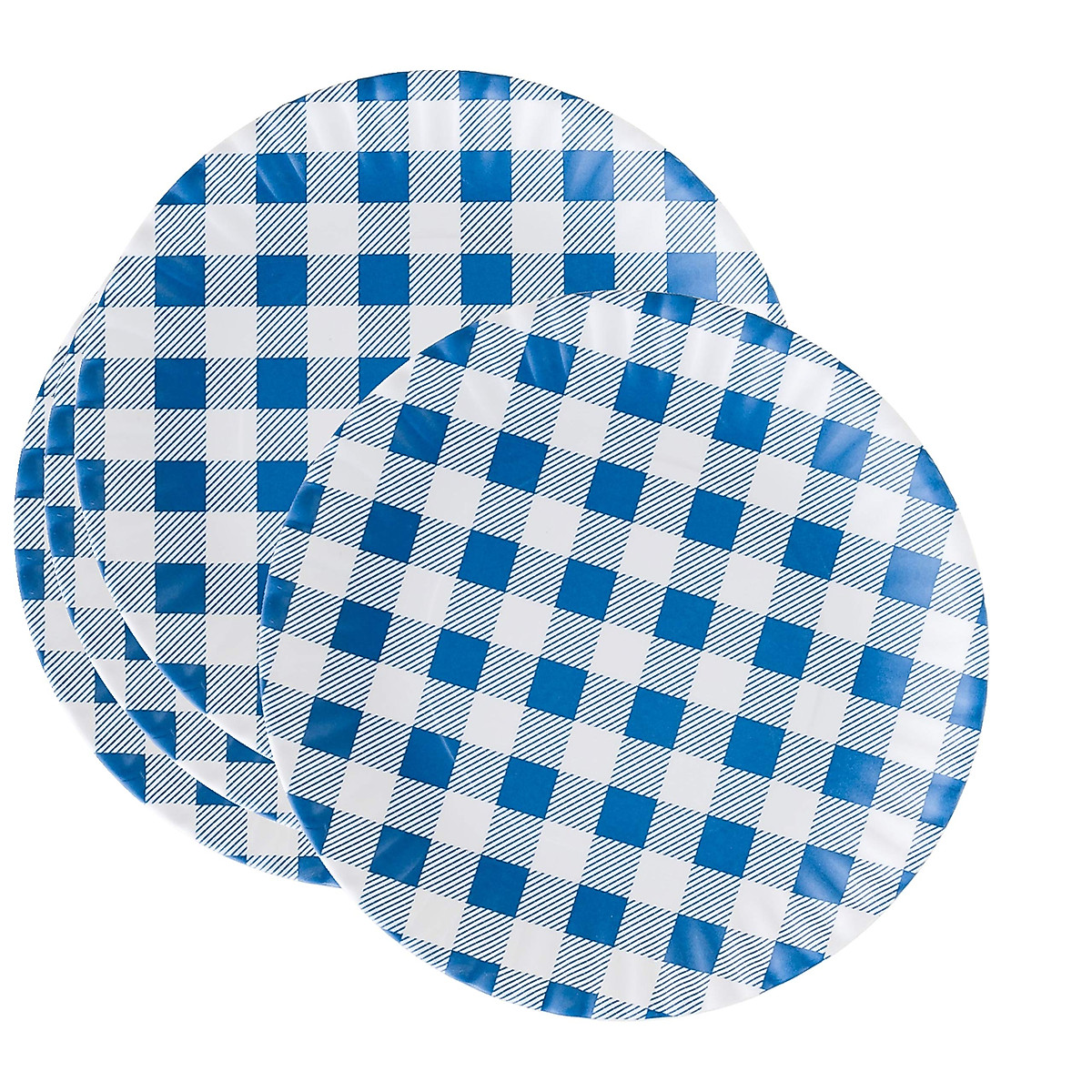 180D Reusable Blue & White Gingham Checkered Picnic/Dinner Plate, 9 Inch Melamine, Set of 5