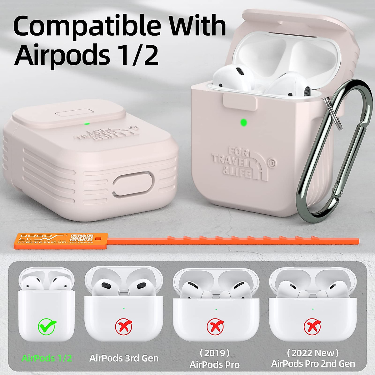 Doboli AirPods Case 2nd & 1st Generation, Khaki, Protective Silicone Cover, Secure Lock, Easy Access