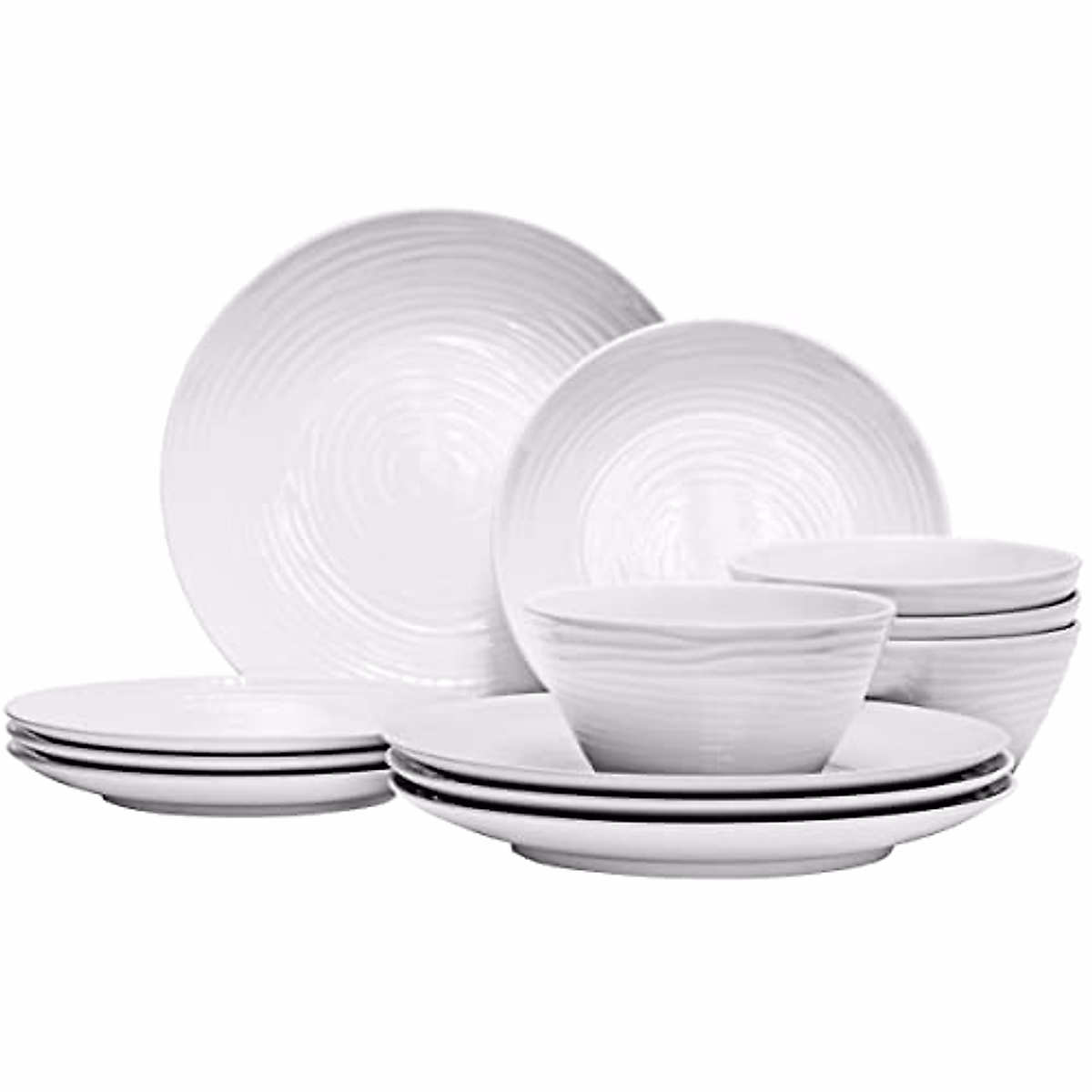 Parhoma White Melamine Plastic Home Dinnerware Set, 12-Piece Service for 4