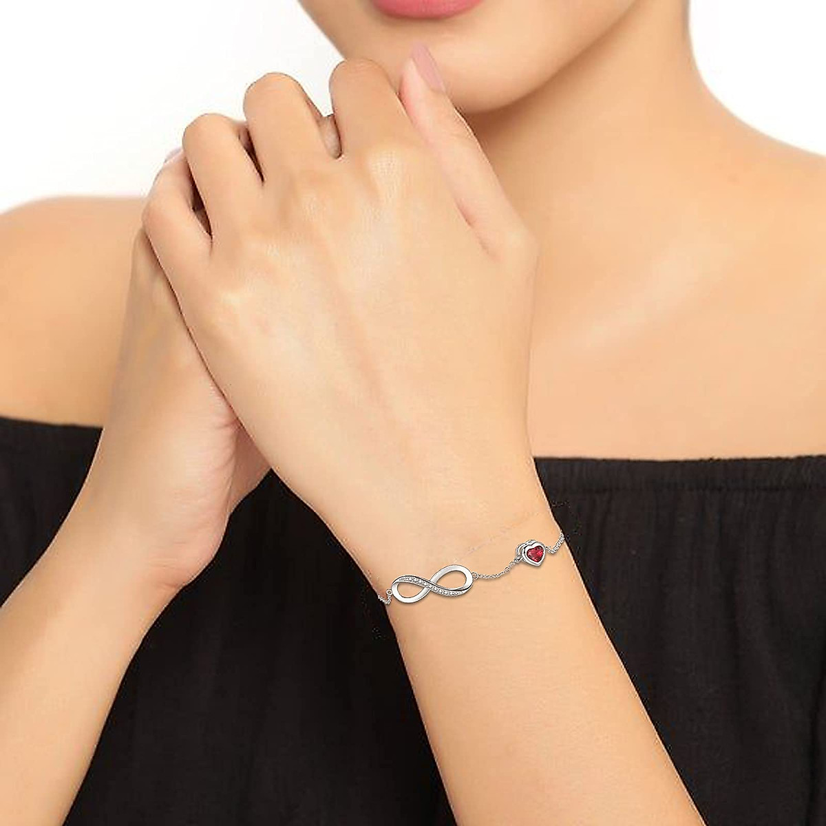 IDASANY December Birthstone Gifts for Her, Silver Birth Stone Charm Bracelet Infinity with Cubic Zirconia, Adjustable Love Heart Chain Jewelry Gifts for Anniversary Christmas, 7"+2"