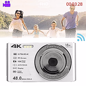 Compact Camera, Built in Fill Light 2.8 Inch Screen Digital Camera Rechargeable Lithium Ion Battery for Beginners (Silver)