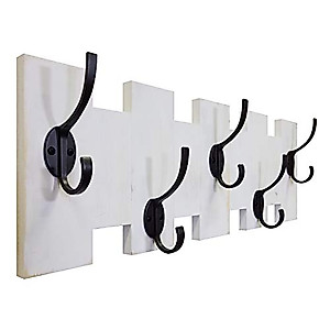 Easton Wall Mounted Hooks, Coat Hooks, Towel Hooks, Key Hook, Wood Coat Rack, Entryway Storage, Heavy Duty Double Hooks - 20 Colors, 4 Sizes - Shown In Bright Ivory White