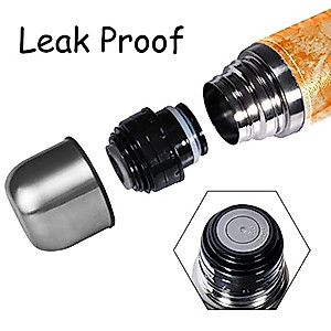 Stainless Steel Leather Vacuum Insulated Mug Bubbles Thermos Water Bottle for Hot and Cold Drinks Kids Adults 16 Oz