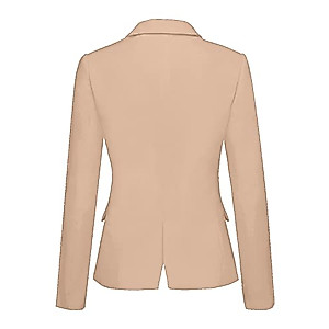 luvamia Women's Notched Lapel Neck Long Sleeves One Button Pocketed Blazer Jacket Wear to Work Suit Light Jackets for Women Casual Tan Blazer Women Sienna Sand Size X-Large