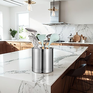 KSENDALO Jombo Steel Holder Utensil Crock 7inch Tall,Utility Sturdy Heavy Large Utensils Holder Stainless Silverware Holder for Kitchen Home and Office…