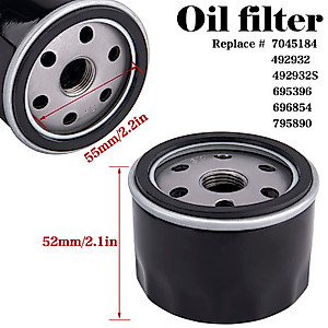 792105 Air Filter 276890 + 492932 Oil Filter for Briggs & Stratton 4163205 4163206 40G777 407777 445877 445667 for LA165 D160 D170 Z245 MIU11515 GY21057 Lawn Mower 792105 Air Filter Tune Up Kit