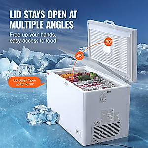 VEVOR Chest Freezer, 12.8 Cu.ft / 345 L Large Deep Freezer & 4 Removable Baskets, Freestanding Top Open Door Commercial Chest Freezers with Locking Lid, 7-Level Adjustable Temp, LED Lighting, 6 Wheels