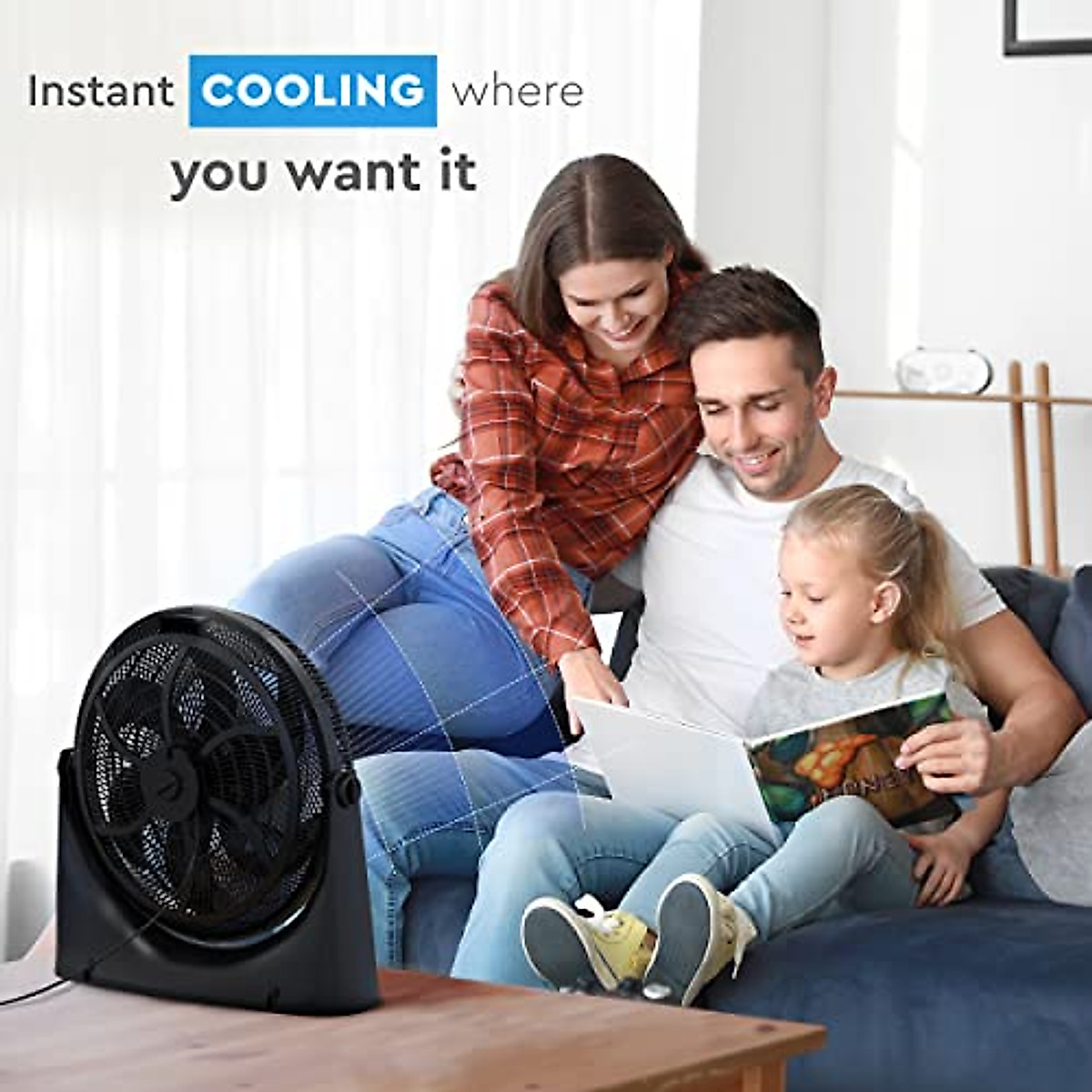 Comfort Zone PowrCurve CZHV201BK 20” 3-Speed High-Velocity Wall-Mountable Floor Fan with 180-Degree Adjustable Tilt, 6 Fan Blades (Bracket Included), Black