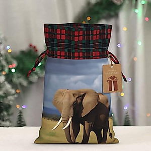 Christmas Gift Bags with Drawstring Burlap Gift Bags Africa Elephant Christmas Linen Bags for Xmas Party Candy Bags with Cards Xmas Reusable Wrapping Bags Christmas Linen Treat Bags for Holiday
