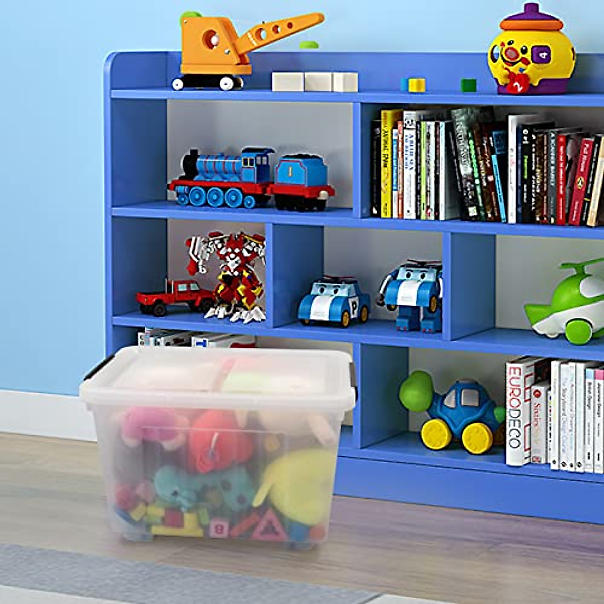 Wekioger Large Plastic Storage Box with Wheels, Set of 4, 32 Quart Latch Storage Bin