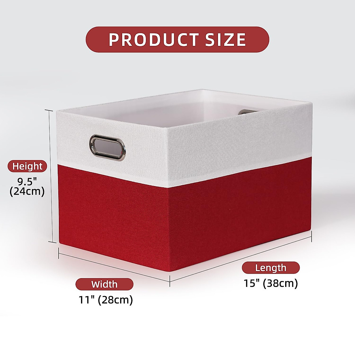 BinWhiz Storage Bins for Shelves, 15x11x9.5 inch Fabric Home Decor Organizer Baskets, Collapsible Closet Clothes Organizing Bins, 3 Pack, White & Red