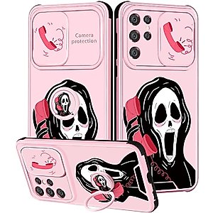 Goocrux (2in1 for Samsung Galaxy S21 Ultra Case Skull Skeleton Women Girls Cute Girly Phone Cover Cool Funny Goth Design with Slide Camera Cover+Ring Holder Teen Cases for S21 Ultra 6.8''