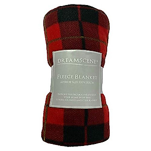 Dreamscene RED Plaid Check Fleece Blanket Super Soft Warm Cozy Sofa Bed Buffalo Throw, 60" x 50" inch