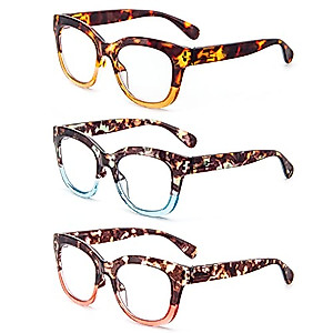 DXYXYO Blue Light Reading Glasses 1.5 for Women 3 Pack with Spring Hinge Oversized Square Computer Reader
