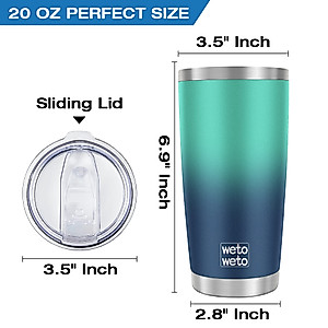 WETOWETO 20oz Insulated Stainless Steel Tumbler, Coffee Tumbler, Double Wall Vacuum Travel Coffee Mug, Powder Coated Leak-Proof Tumbler Cup for Home Office Travel (Green-Blue Gradient,1 Pack)