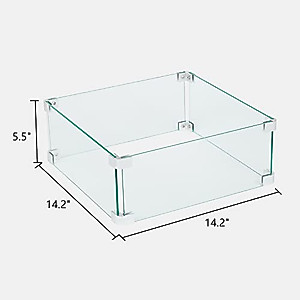 Kinsuite 14.5 Inch Fire Pit - Glass Wind Guard for Square or Rectangular Fire Table, Tempered Glass Flame Guard,Fire Table windscreen for Outdoor, Garden, Patio, Backyard