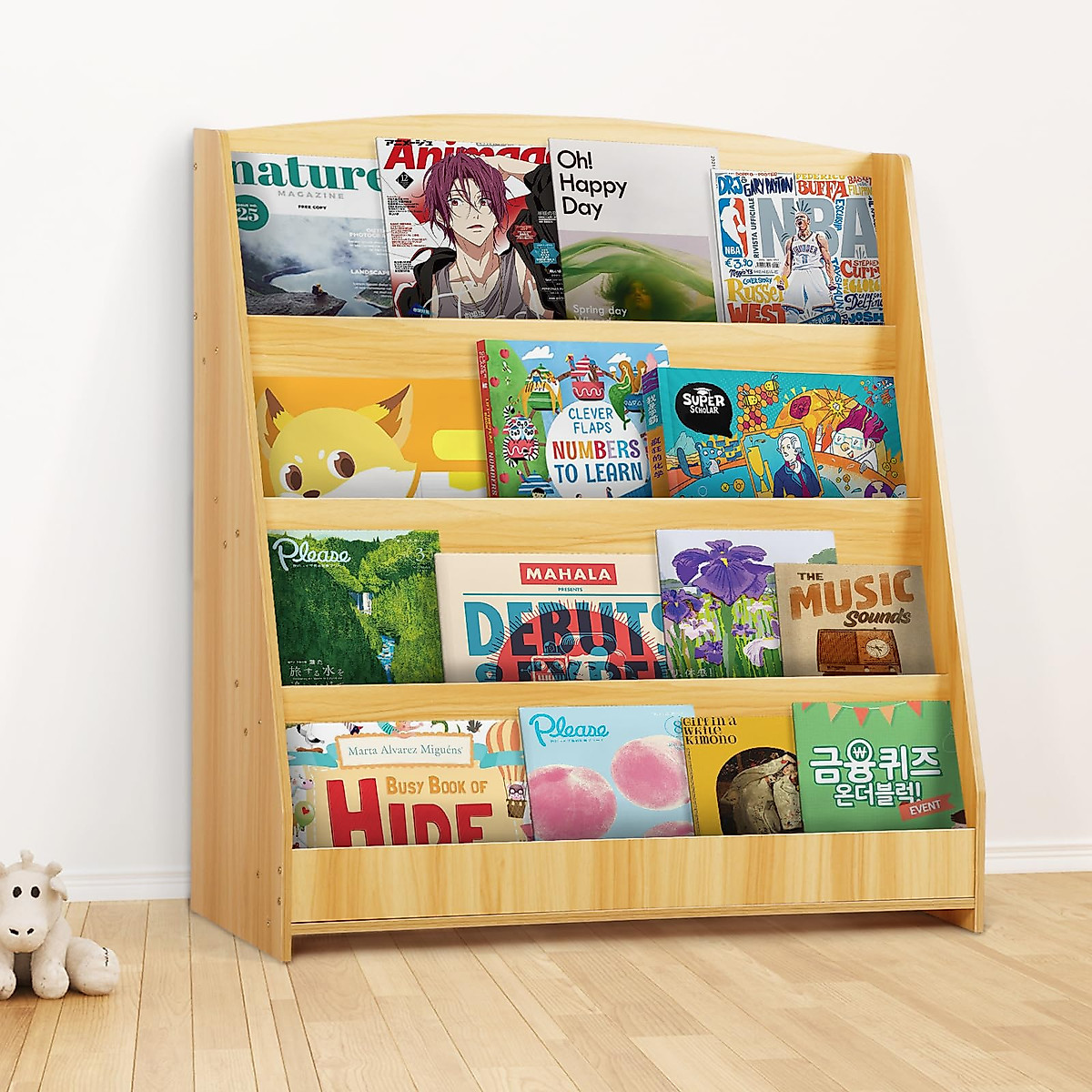 mopam Toddler Bookshelf 4-Tier Kids Wooden Bookshelf Baby Storage Book Rack Bookshelf for Kids Bookcase for Toddlers Children Bookcase Kids Bookcase for Toddler Room, Nursery, Classroom