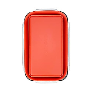 CARTINTS Large Collapsible Camping Food Containers, 1200ml Silicone Lunch Container, Microwave Safe Reusable Meal Prep Container For Indoor&Outdoor Kitchen With Foldable Spoon, Grey Red