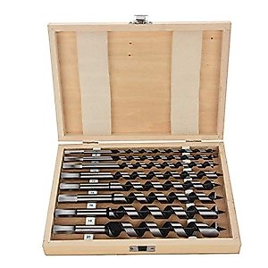 Zerone Auger Drill Bit, 8pc Carbon Steel Hex Shank Brad Point Drill SDS Auger Spiral Wood Drilling Tool with Wooden Case, Diameter 6mm 8mm 10mm 12mm 14mm 16mm 18mm 20mm
