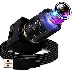 1080P USB Camera with Microphone Manual Zoom 5-50mm Webcam 0.01LUX Low Light Variable Focus PC Camera Zoomable H.264 Mini UVC USB2.0 USB with Camera for Computer Audio Video Close-up Camera