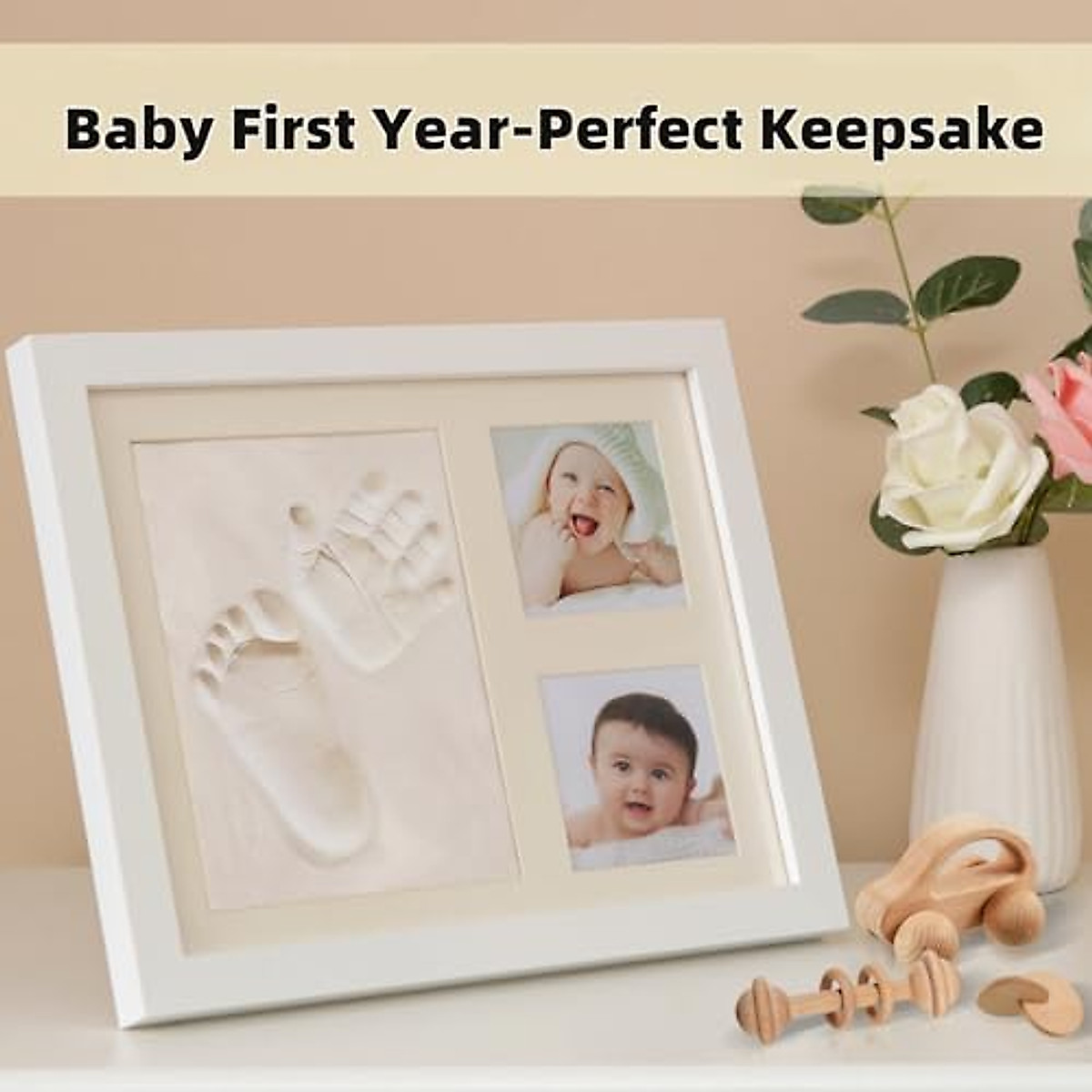 PewinGo Baby Footprint Kit,Baby Clay Hand and Footprint Kit,Newborn Baby Handprint Kit,Baby Keepsake Frames for First Mothers Day Gifts,Personalized Baby Shower Gifts for New Mom,New Parents