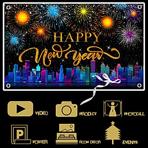 Happy New Year Banner,Happy New Year Party Decoration Supplies,Large Fabric New Years Eve Party Backdrop for 2023 Party Decoration,2023 New Year Fireworks Photo Booth Backdrop Background Banner