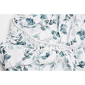 NODNAL CO. 3 Fitted Bassinet Sheets Leafy Set - 100% OEKO-TEX Cotton for Baby Girl/Boy - Gender Neutral Leaves, Floral Eucalyptus Greenery - Cradle/Moses Basket Hourglass Oval Rectangle Mattress Sheet