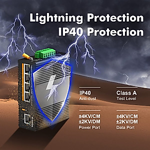 MokerLink 5 Port PoE Gigabit Industrial DIN-Rail Ethernet Switch, 14Gbps Switching Capacity, IP40 Rated Network Switch (-40 to 185°F), with UL Power Supply