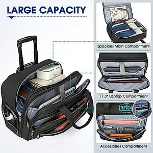 Rolling Laptop Bag Women Men Rolling Briefcase for Women with Wheels 17.3 Inch Rolling Computer Bags Laptop Case for Work Travel Business Laptop Roller Bag Overnight with RFID Pockets Carry on, Black