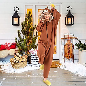 Tao-Ge Monkey Onesie Adult Men Women Monkey Costume Pajamas Animal Onesies Suit for Christmas with Funny Banana Accessories Brown