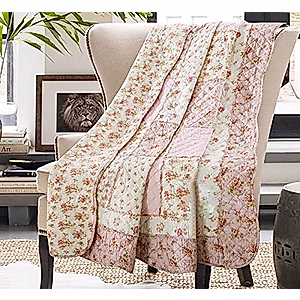 Cozyholy Original 100% Cotton Patchwork Quilt Full Queen Size Pink Floral Bedspread Coverlet Reversible Vintage Shabby Chic Quilted Throw Blanket Bed Quilt Cover for Couch Sofa