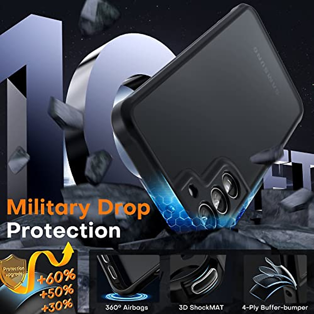 TOCOL for Samsung Galaxy S23 Case, with 2 Pack Screen Protector [Upgraded Full Camera Protection] [Military Grade Drop Tested] Translucent Matte Hard Back, Non-Slip Case for S23 6.1'', Frosted Black