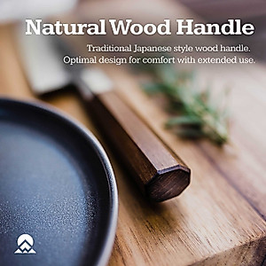 Evergreen 8” Professional Classic Chef Knife, Stainless Steel, Great for Paring, Dicing, Cutting with Octagon Wood Handle, Blade Sharpener and Gift Box