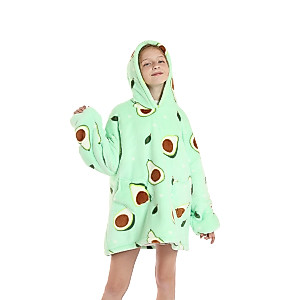 Shamdon Home Collection Wearable Blanket Hoodie,Oversized Sherpa Fleece Sweatshirt Blanket with Giant Hood Pocket and Sleeves for Kids,Gifts for Girls Boys